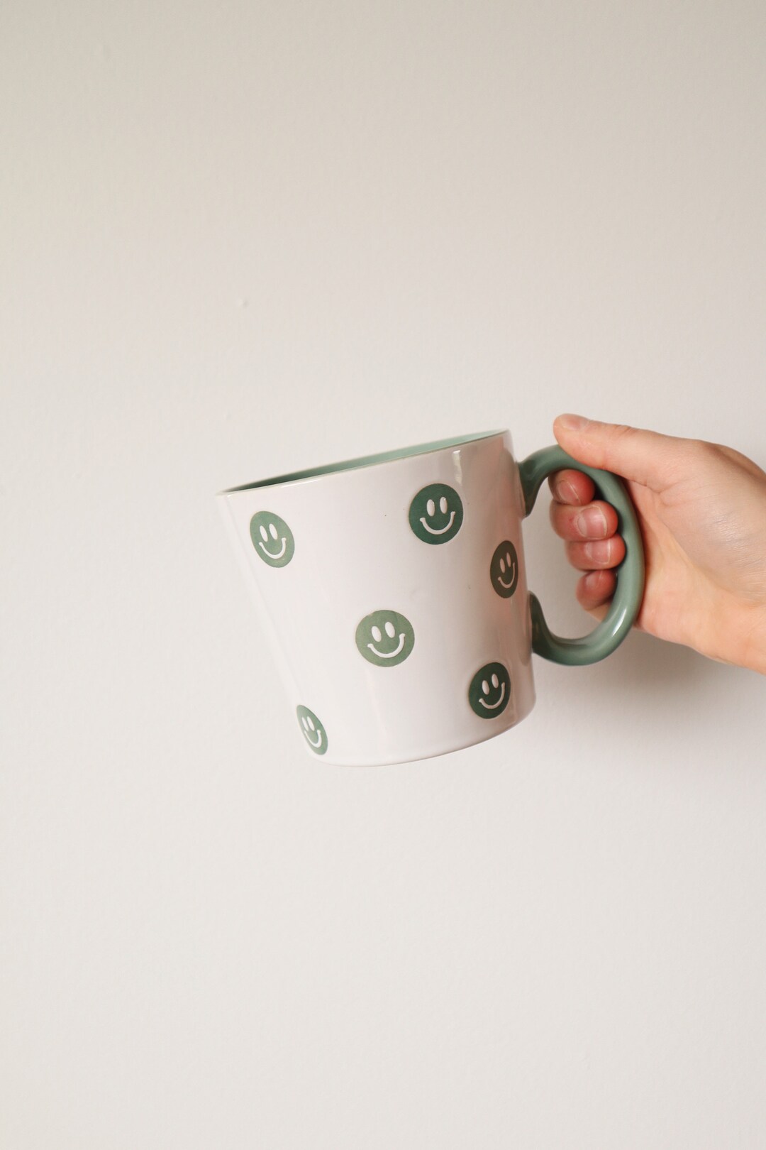 Green Smile Mug, Coffee Mug, Gift Idea, Simple Mug, Smiley Faced Mug ...