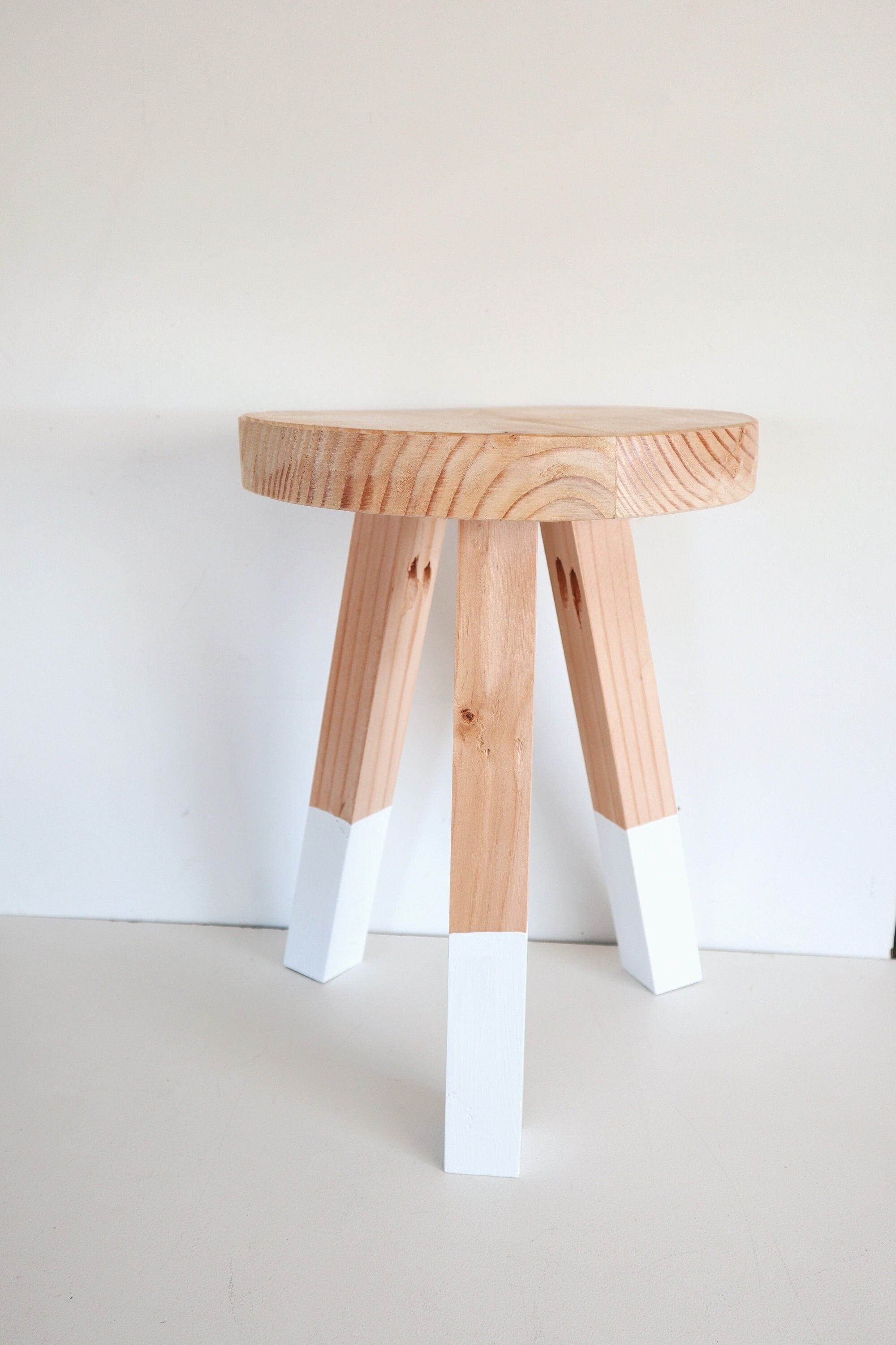 Wood stool with white dipped legs store