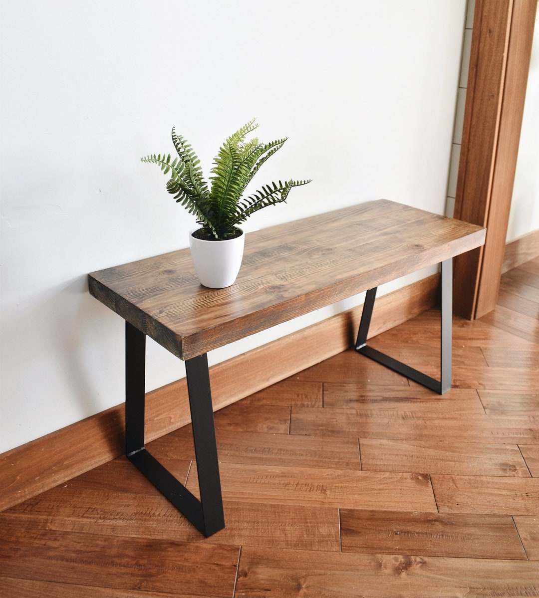 Wood Bench With Metal Legs, Solid Bench, Modern Furniture, Entryway ...