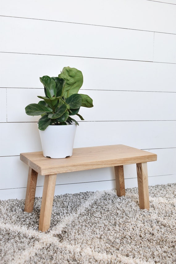 Stool Rectangle stool Plant stand White oak Natural wood decor Bathroom stool Bohemian Scandinavian style furniture Handmade