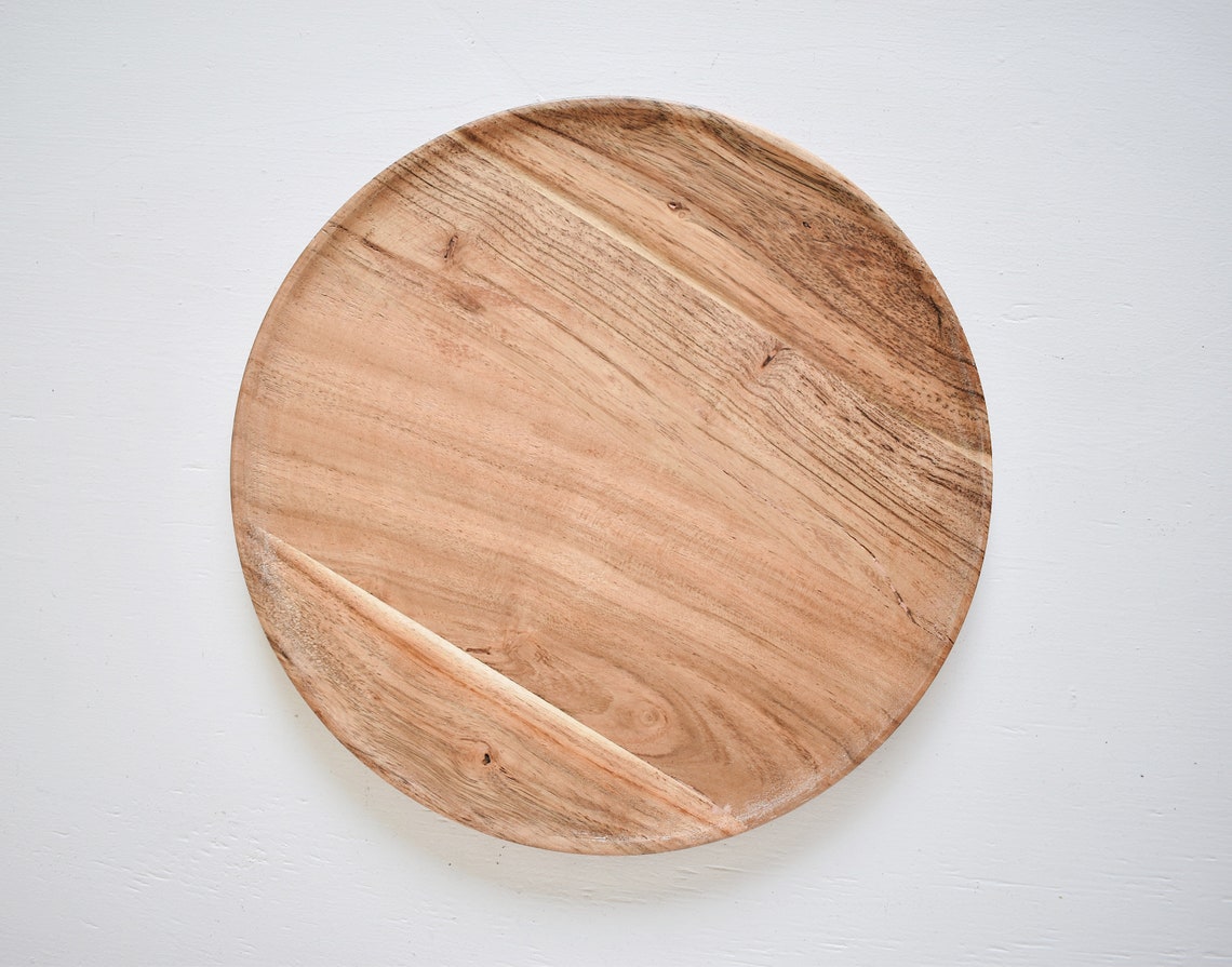 Large Round Wooden Tray Round Tray With Lip Plate Wood - Etsy