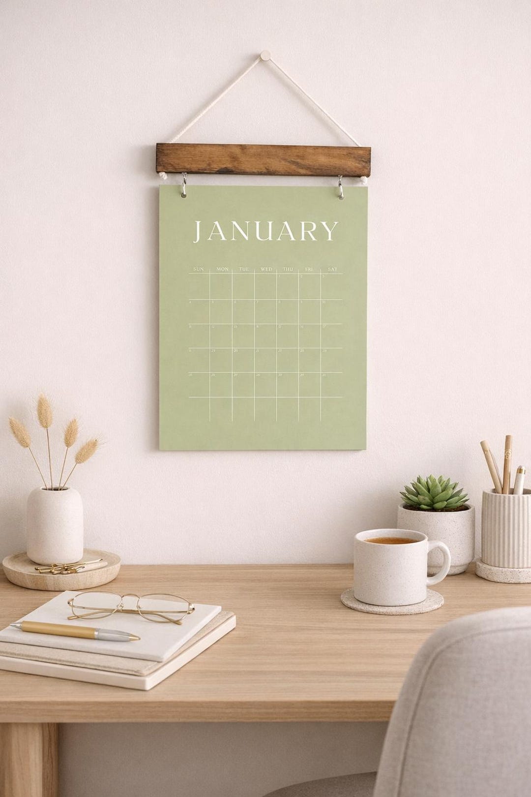2026 Minimal Wood Wall Calendar, Monthly Planner, Sage Green Calendar ...