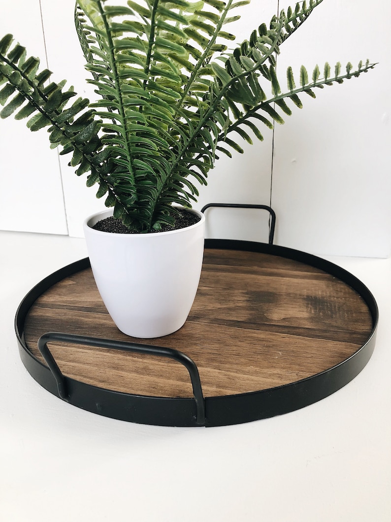 Round Tray Wood Tray Metal Tray Black Metal Tray - Etsy