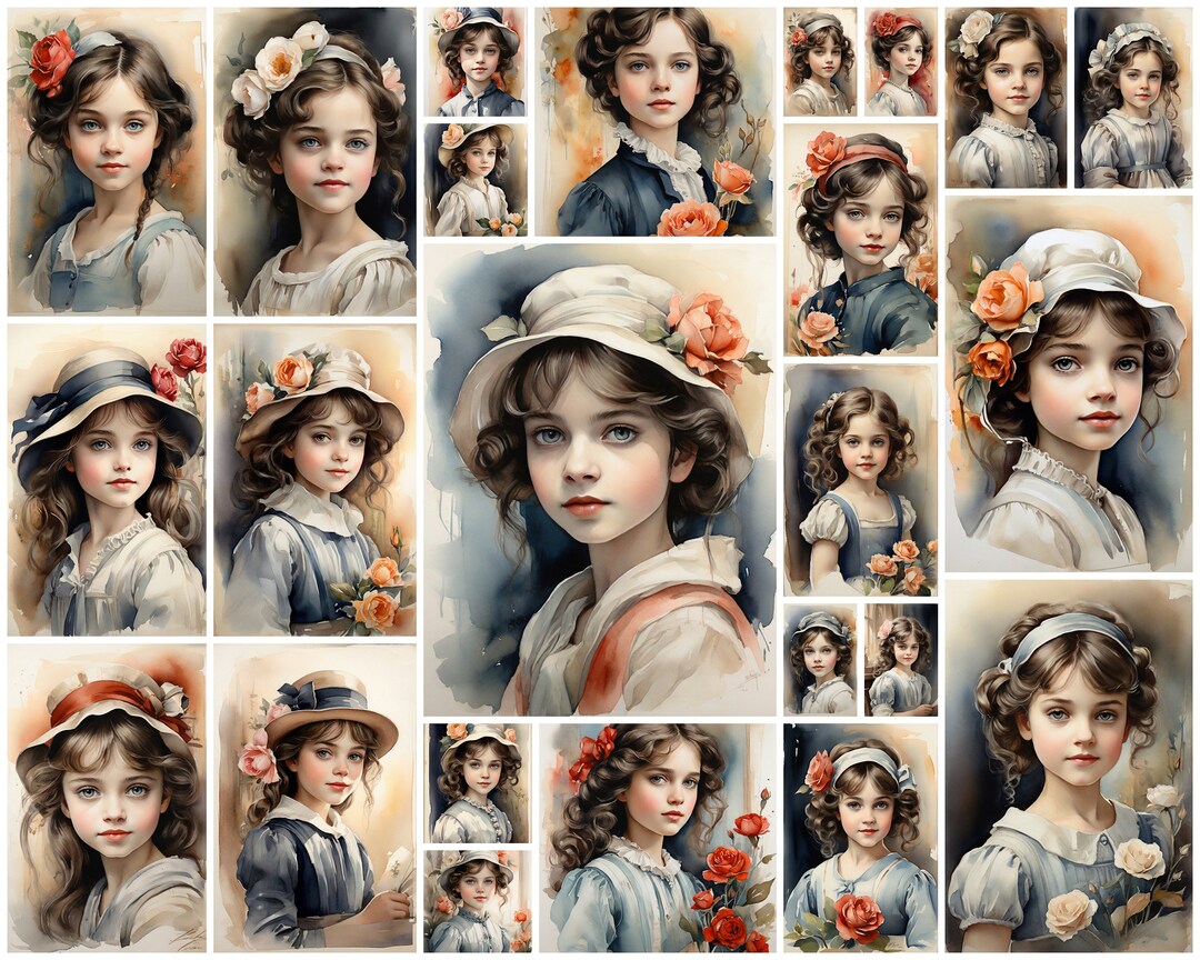 Half Page Tags Vintage Portraits of Girls 21 Prints Printable. Digital ...