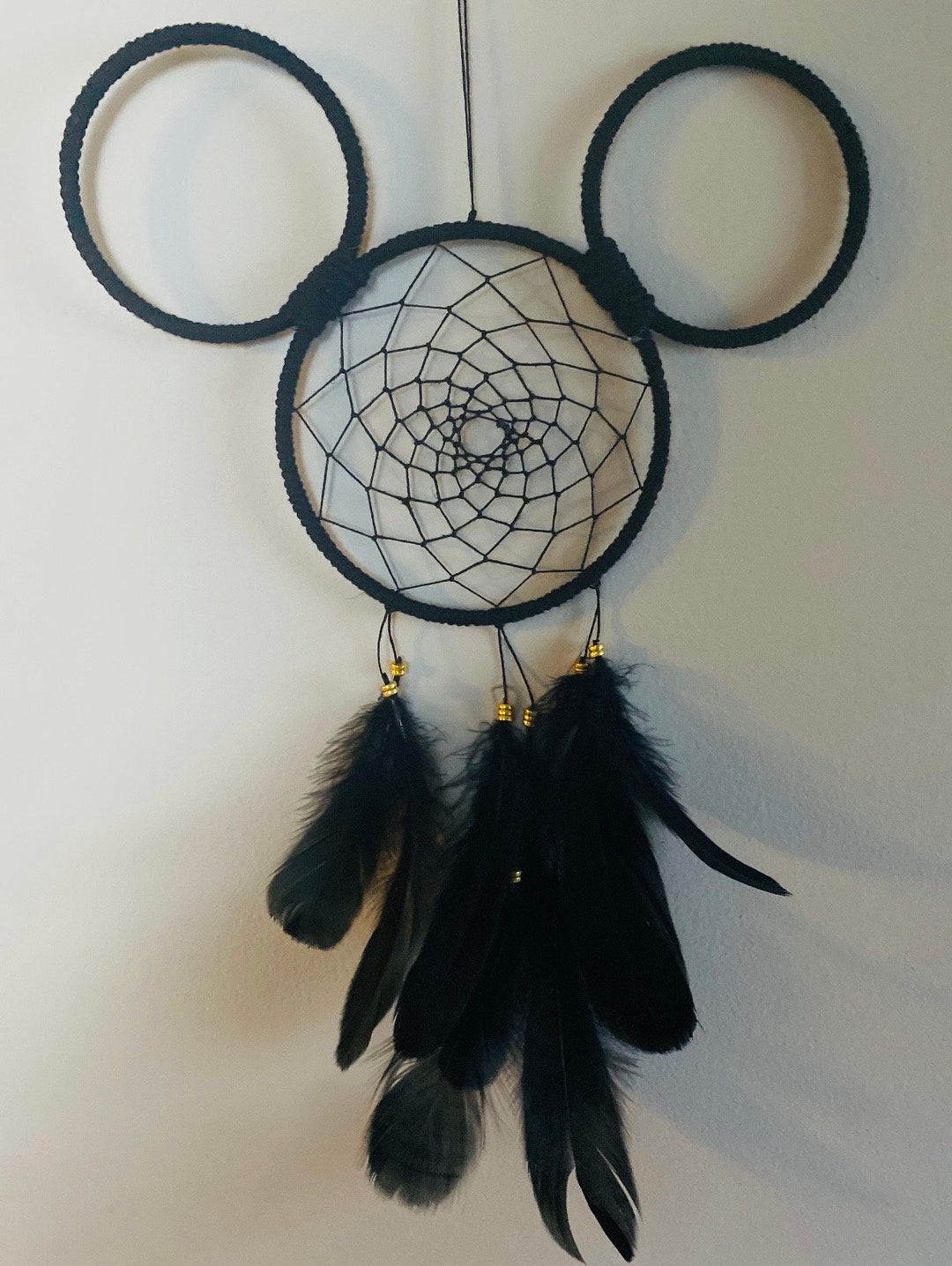 MEDIUM Mickey Macrame Mouse Dream Catcher With Real Black Feathers - Etsy