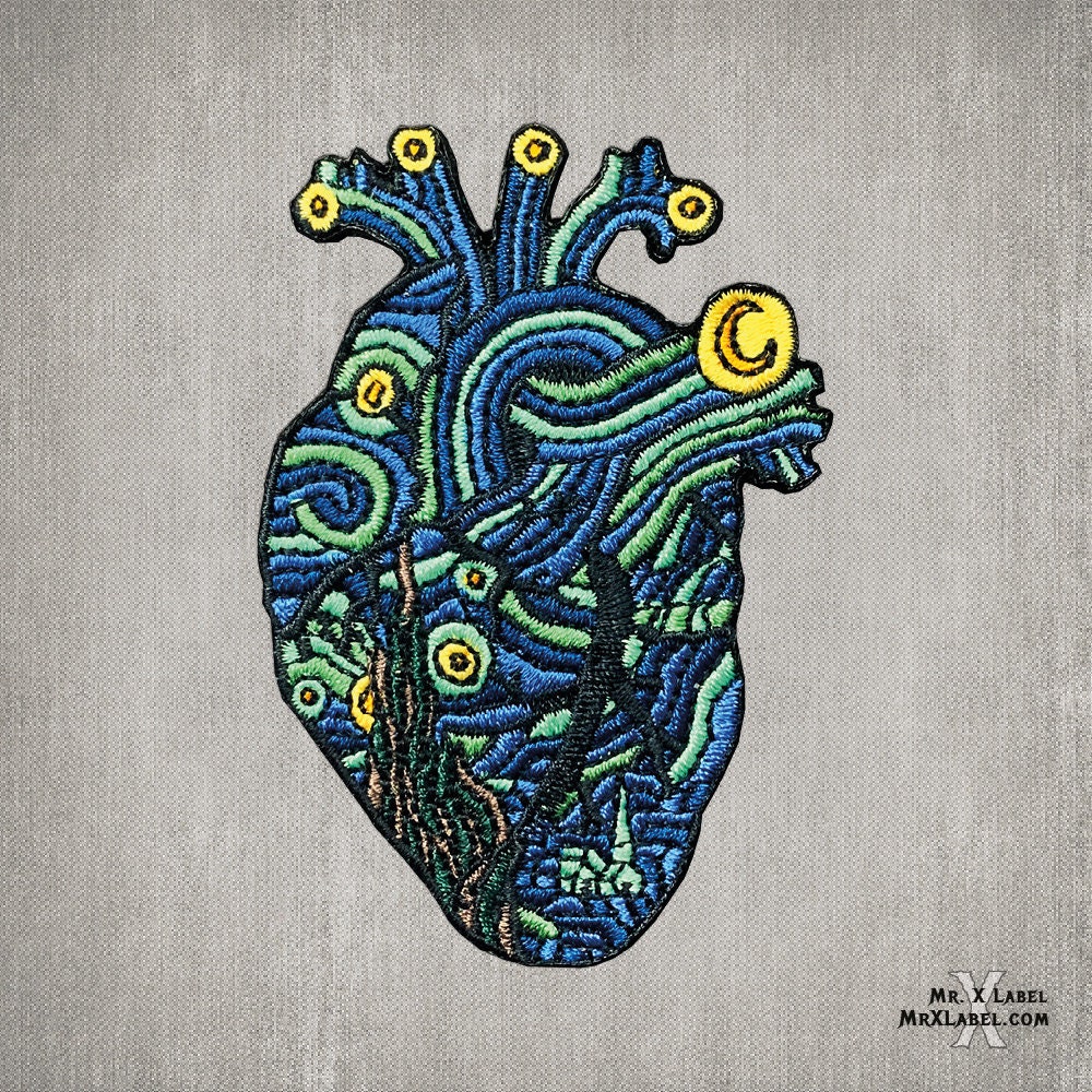 Starry Night Heart Embroidered Patch - Etsy