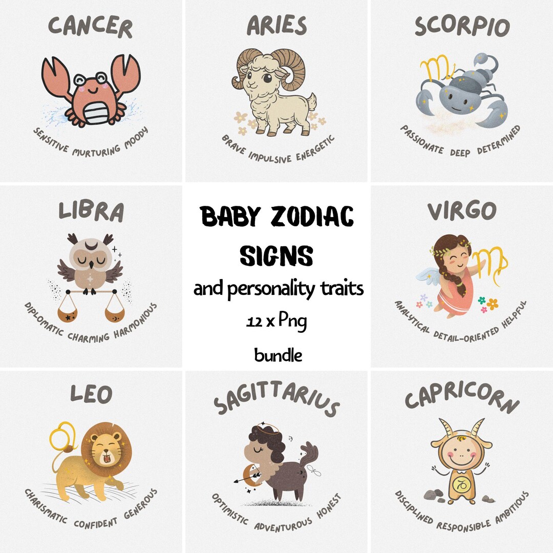 Baby Zodiac Signs PNG Bundle, Cute Baby Astrology Clipart, 12 Baby Star ...