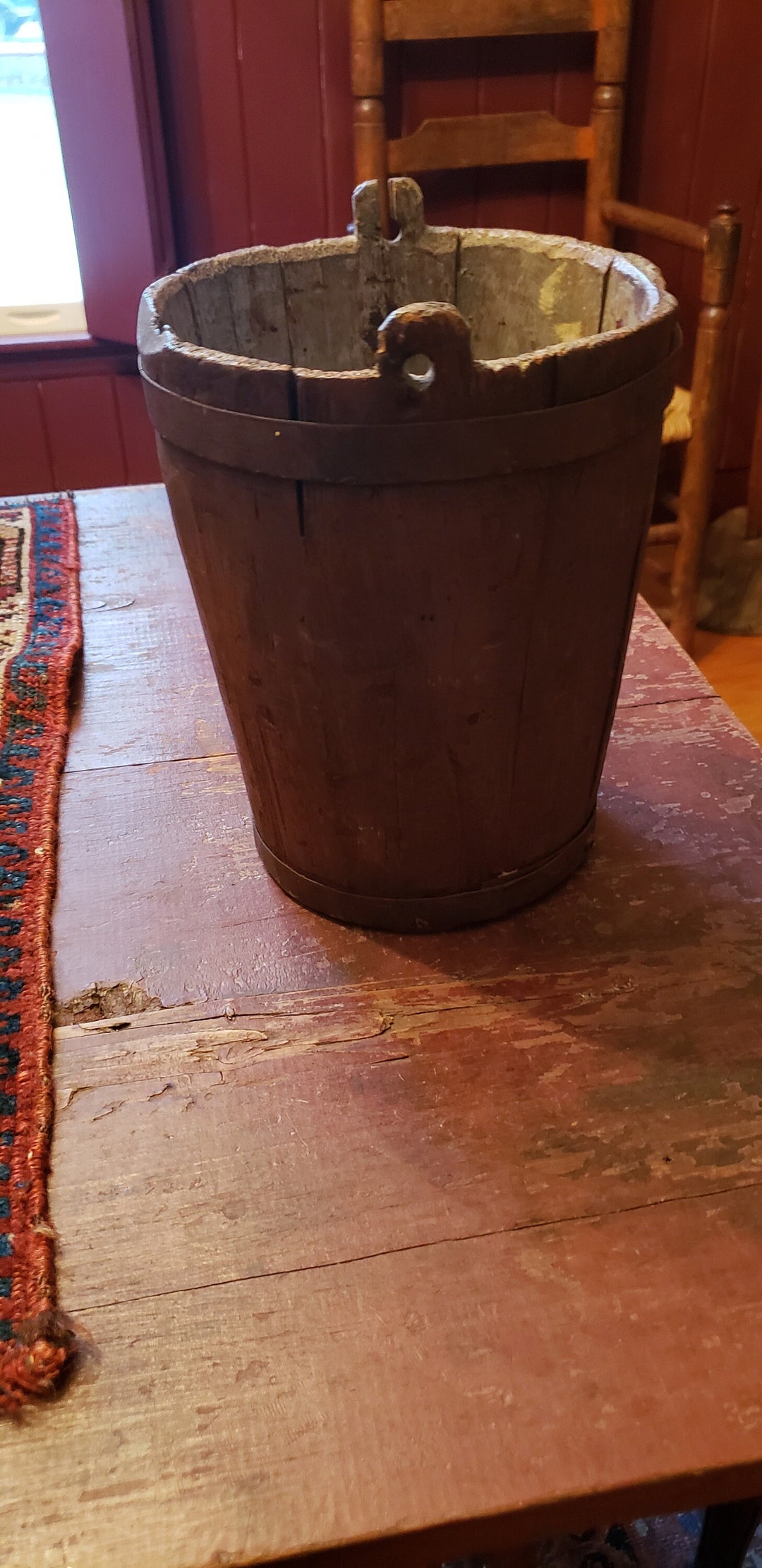 19th Century Wood Staved Bucket,old Paint,primitive,antique Bucket - Etsy
