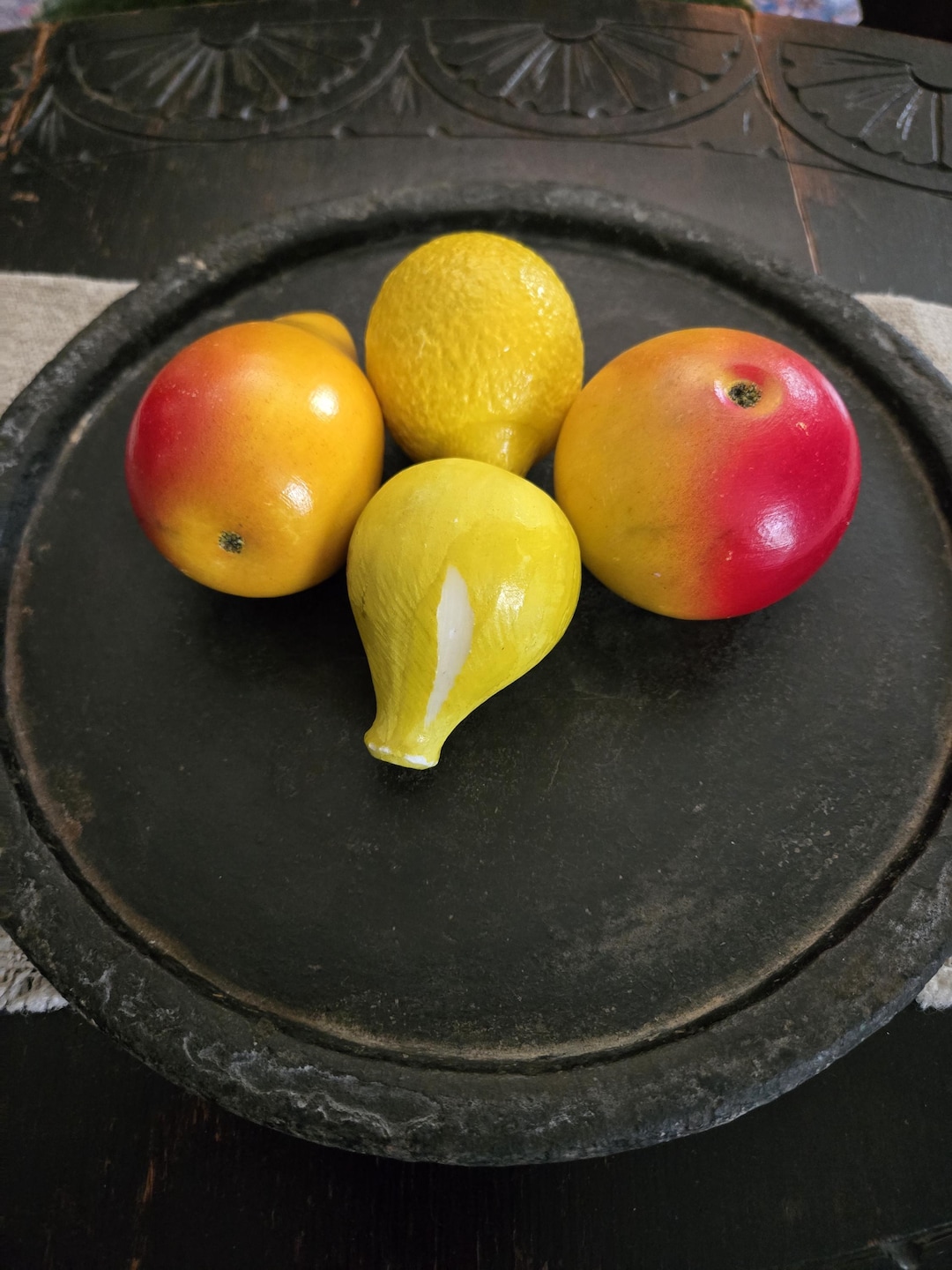 Stone Fruit Set,apple,pear,fig,lemon,alabaster,primitive - Etsy