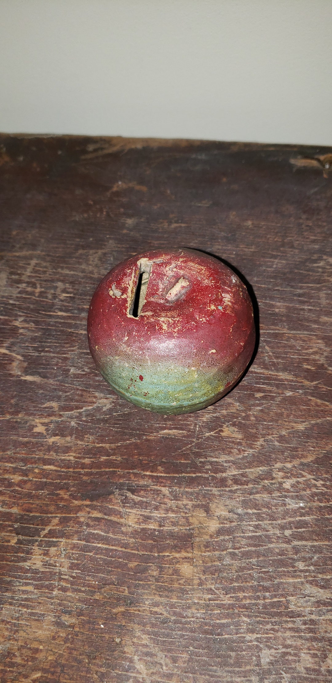 19th Century Redware Apple Bank,original Paint,primitive,apple Still ...