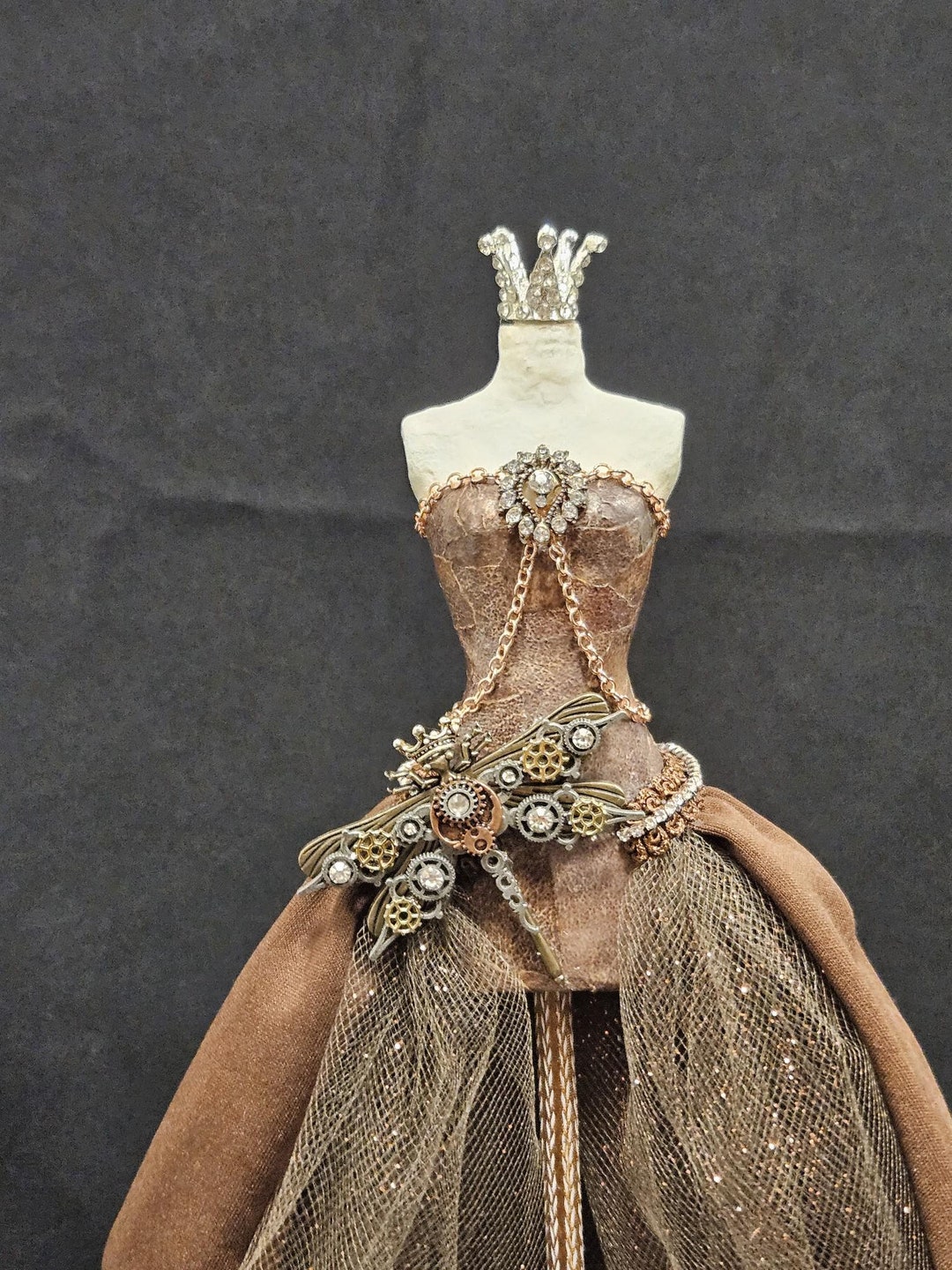 Steampunk Fashion Doll Art Dress: Bronze Corset, Gears & Clock - Etsy