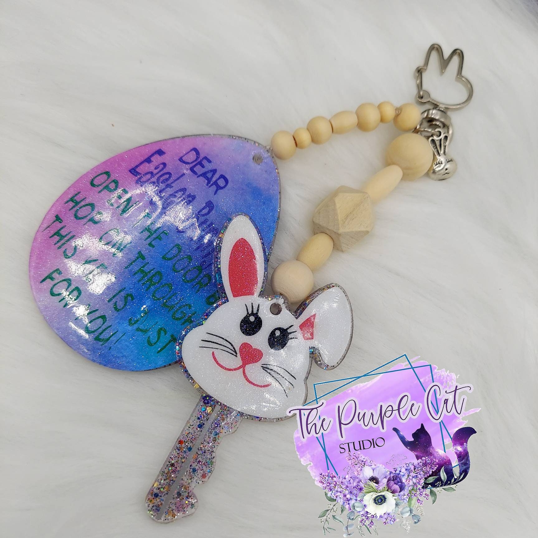 Easter Bunny Key and Easter Egg Tag Poem With Bunny Clasp | Etsy