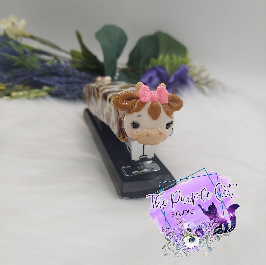 Cow Glitter Stapler With Clay Face and Tail - Gift - All Glitter and ...