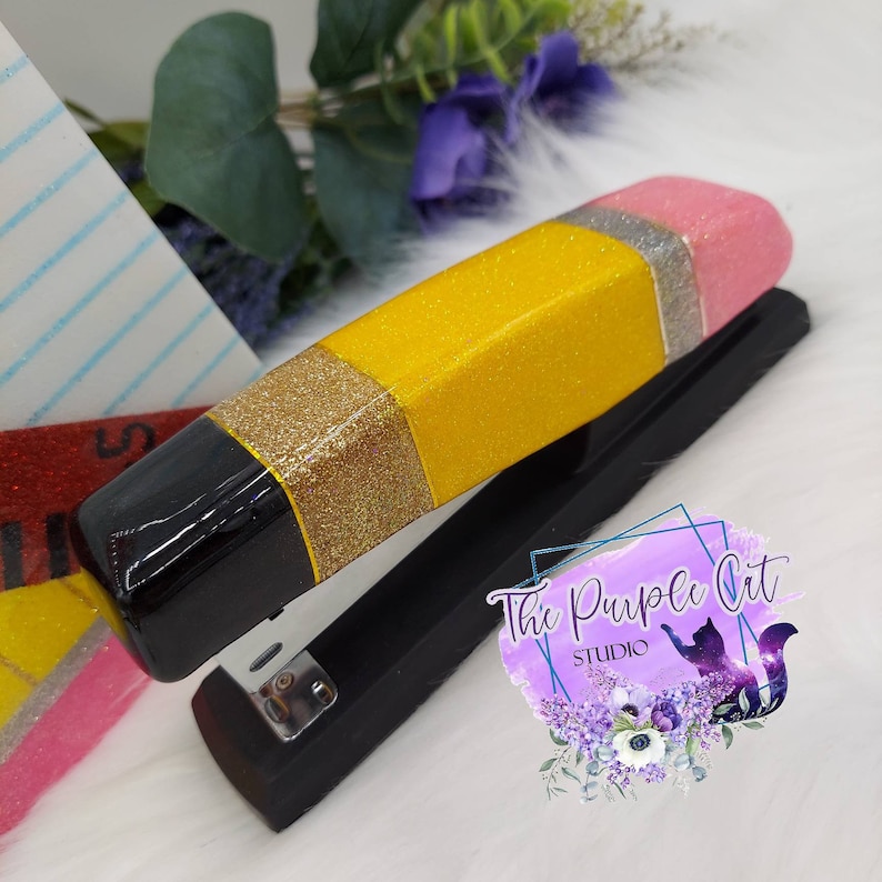 Glitter Desktop Stapler - Pencil and Lined Loose Leaf Paper Style ...