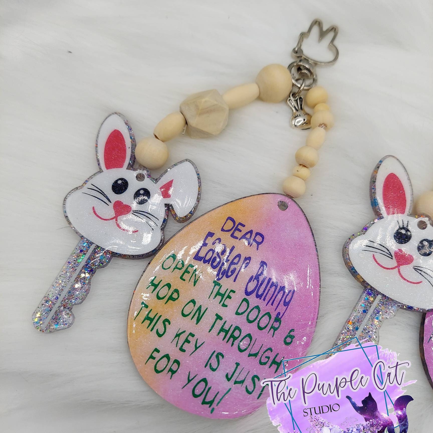 Easter Bunny Key and Easter Egg Tag Poem With Bunny Clasp | Etsy