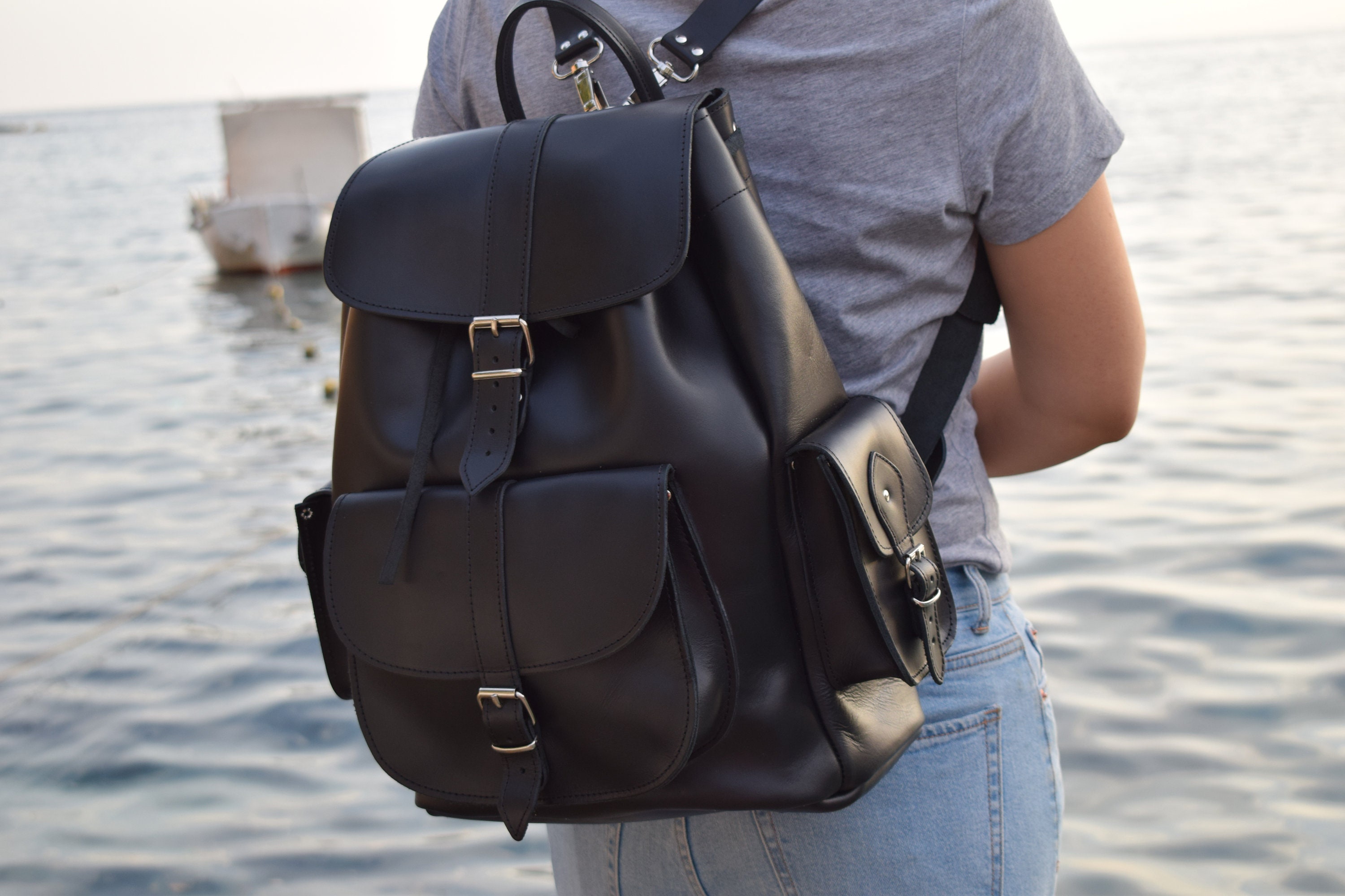 Leather Extra Large Backpack,leather Urban Backpack,black Leather ...