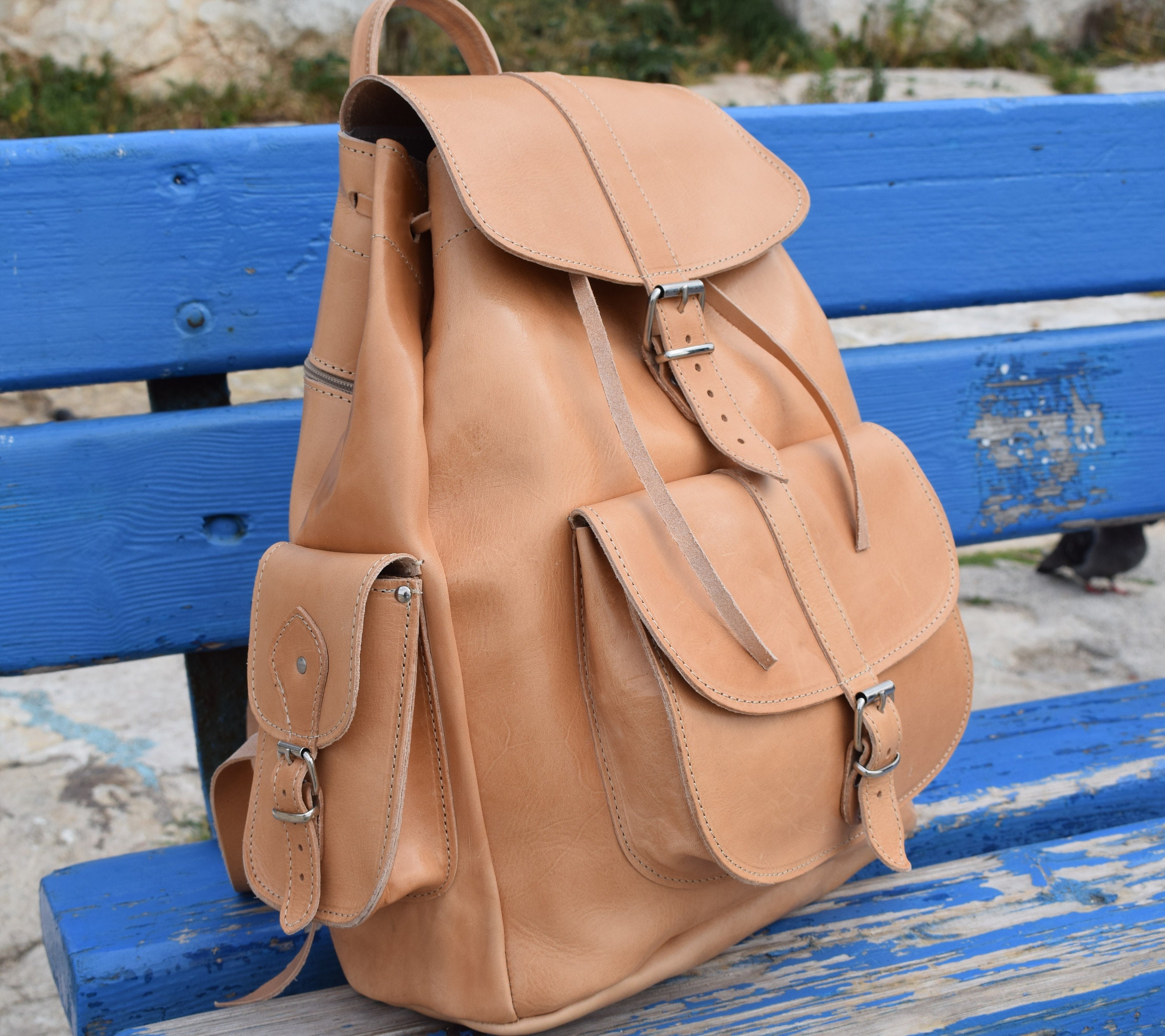 Leather Extra Large Backpacknatural Leather Backpackurban - Etsy