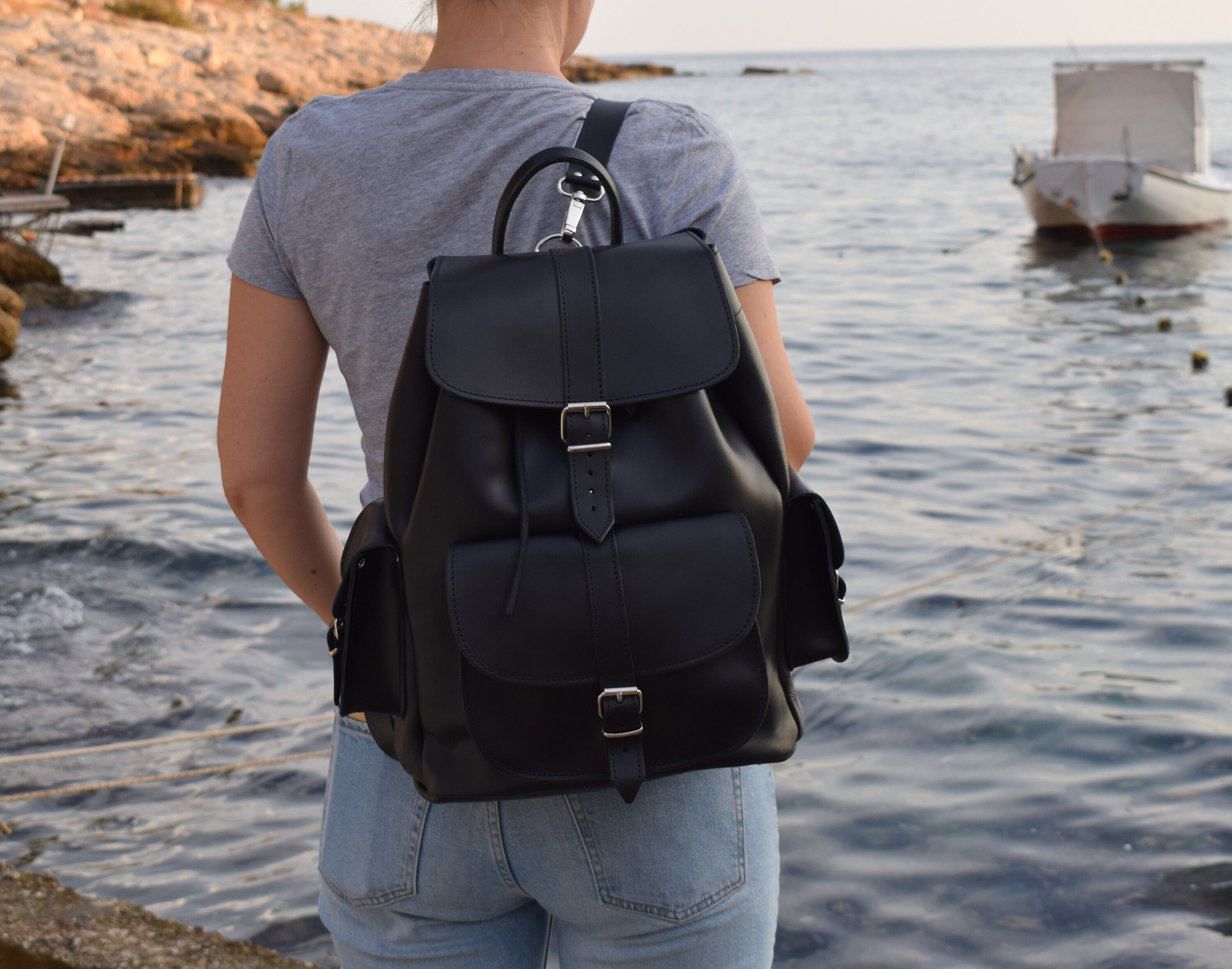 Leather Extra Large Backpack,leather Urban Backpack,black Leather ...