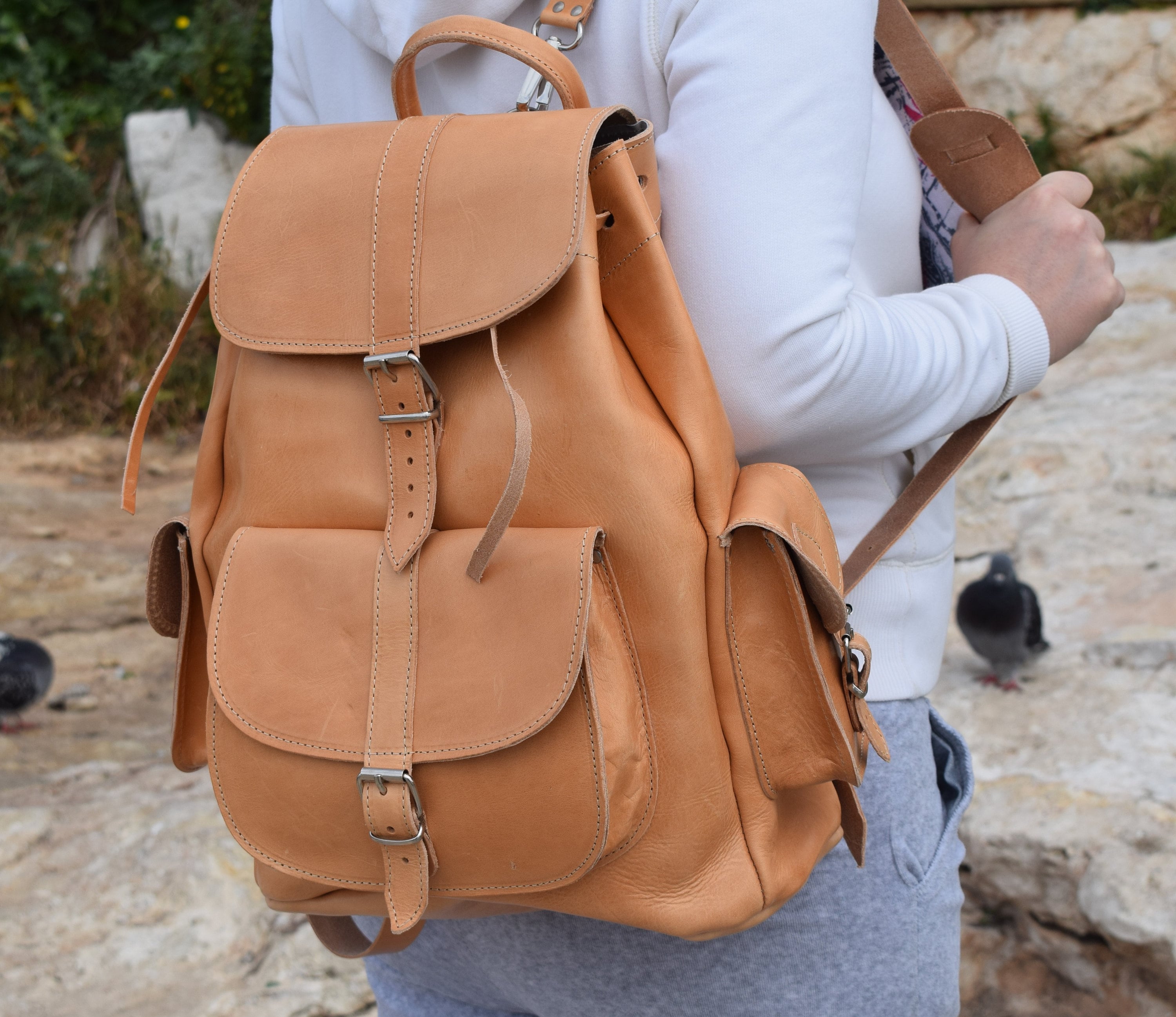 Leather Extra Large Backpacknatural Leather Backpackurban - Etsy
