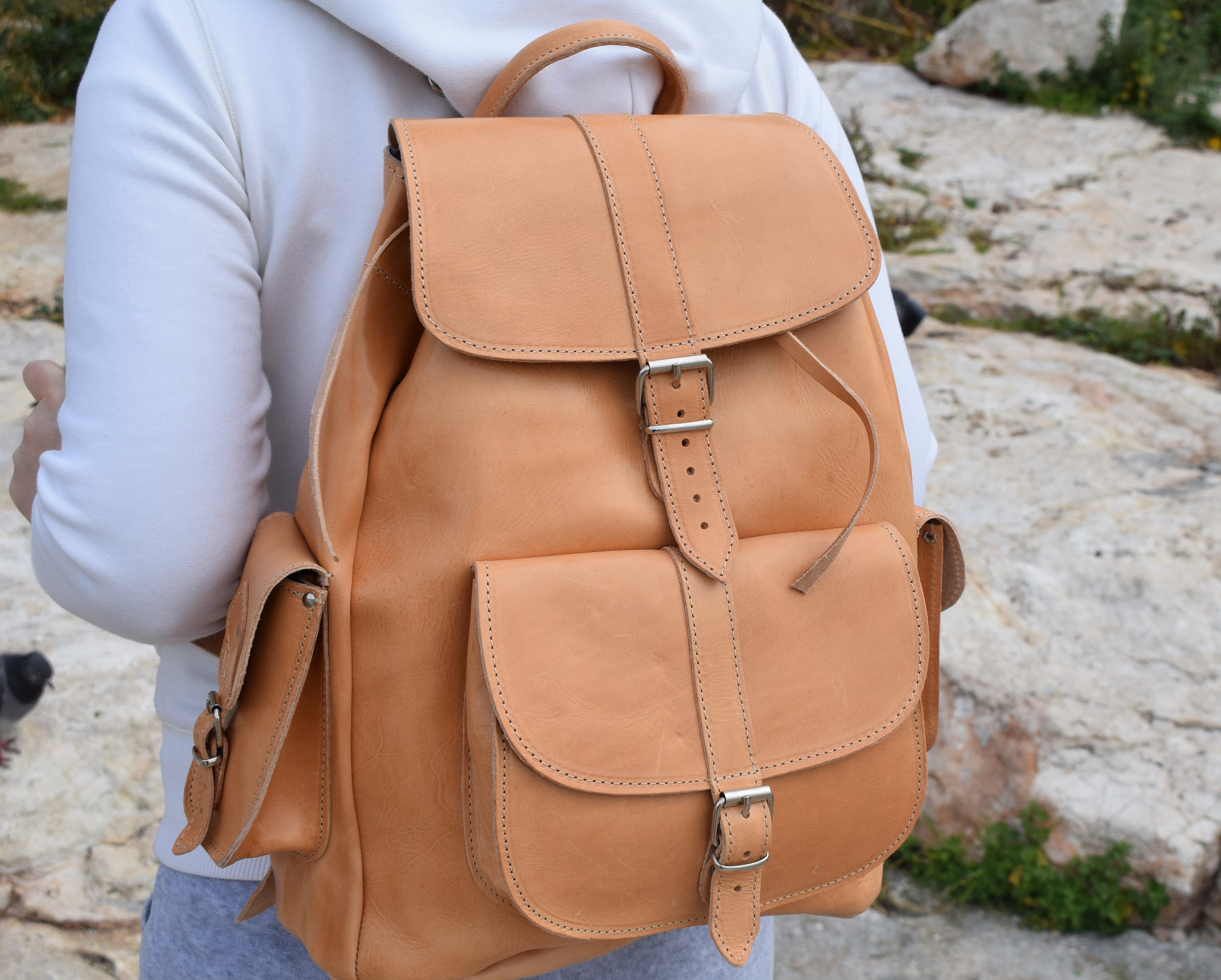 Leather Extra Large Backpacknatural Leather Backpackurban - Etsy