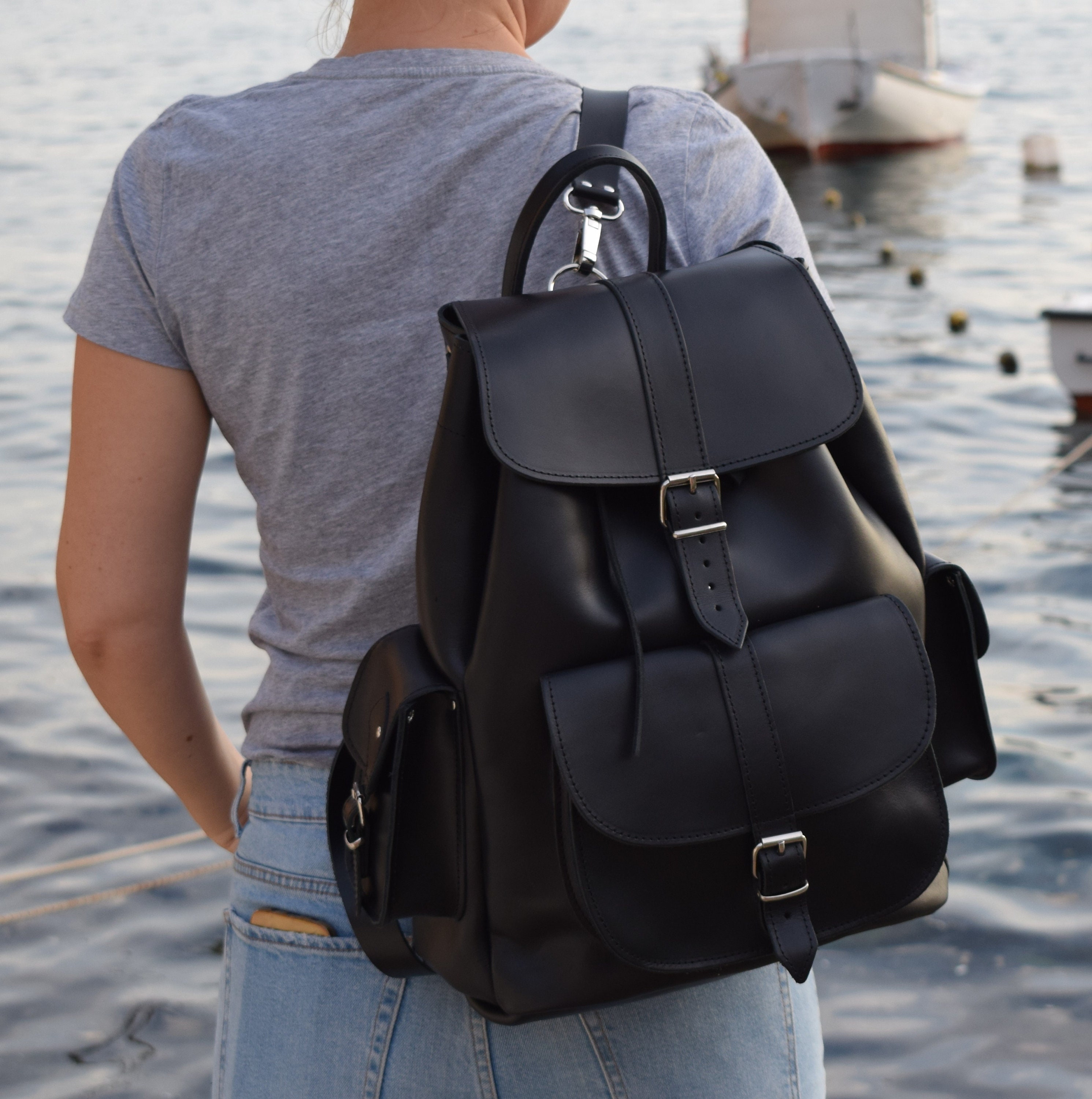Leather Extra Large Backpack,leather Urban Backpack,black Leather ...