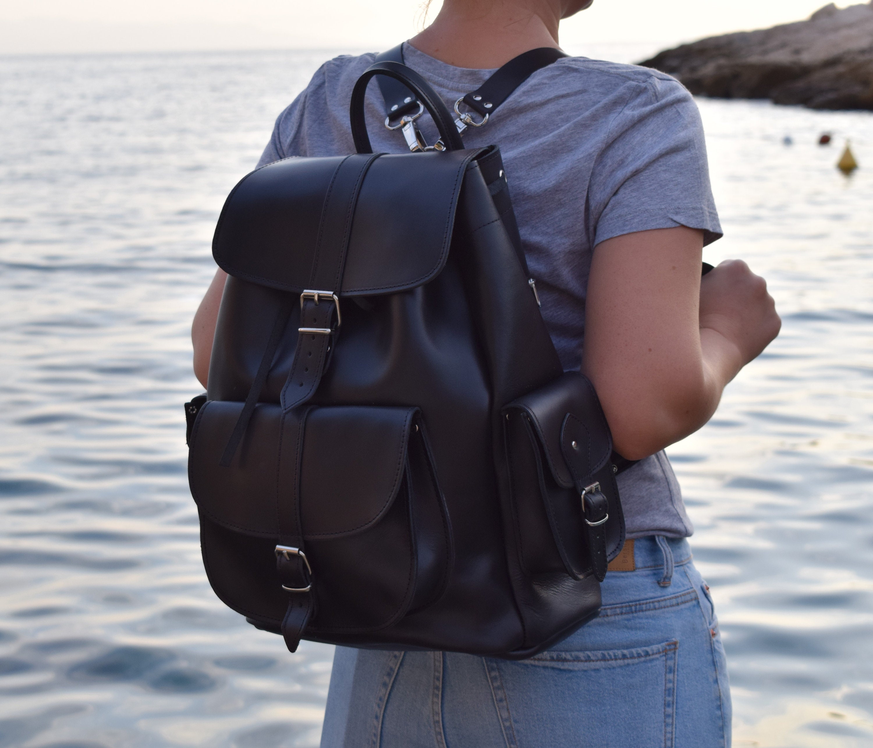 Leather Extra Large Backpack,leather Urban Backpack,black Leather ...