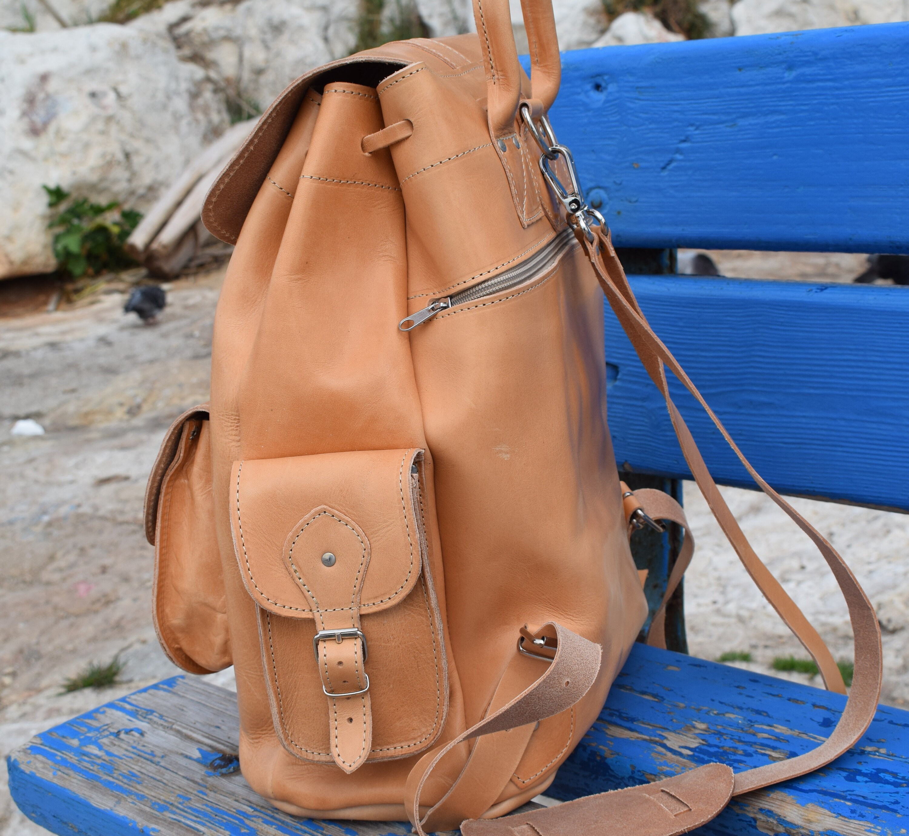 Leather Extra Large Backpacknatural Leather Backpackurban - Etsy