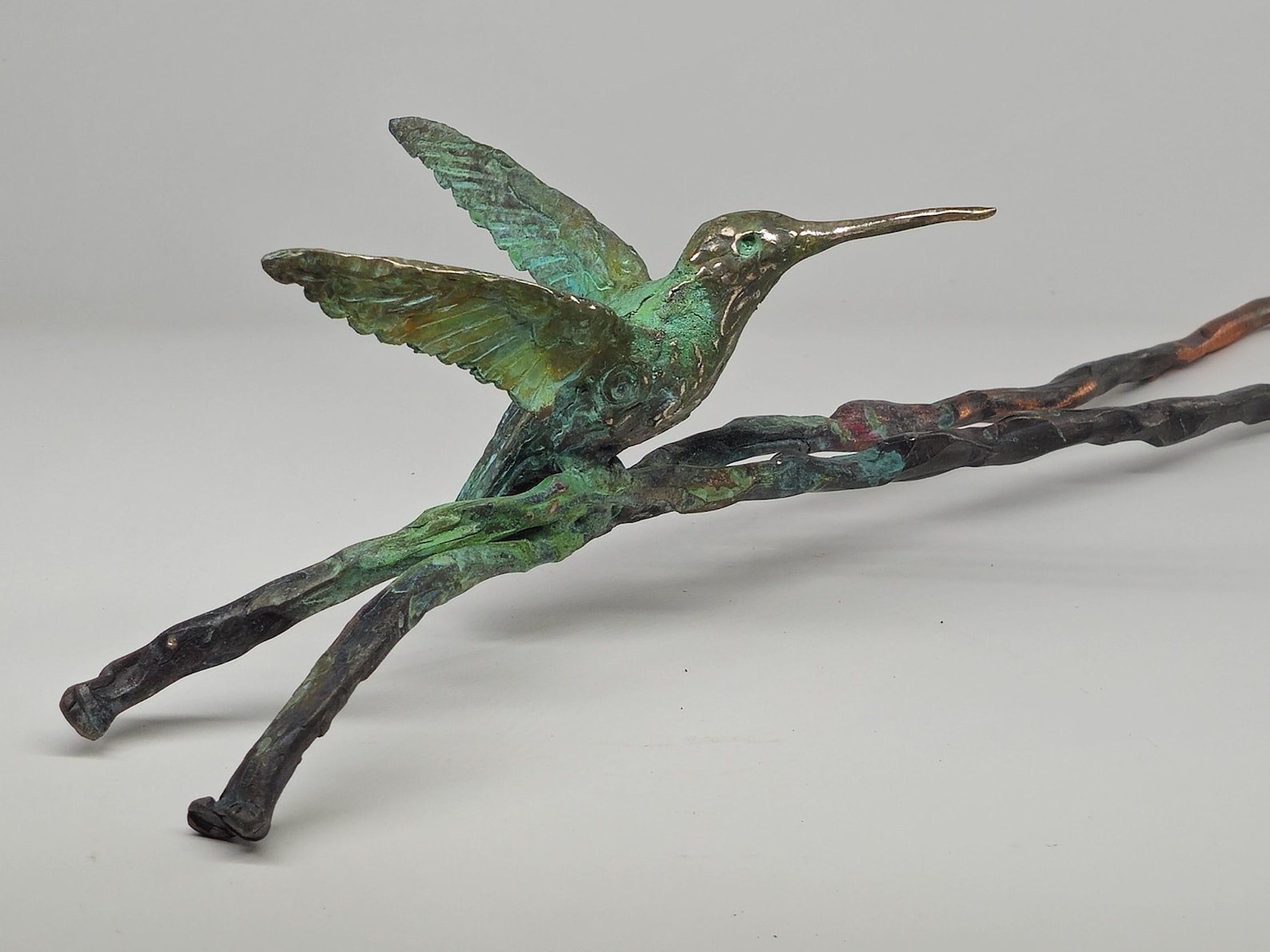 Hummingbird on Branch Sculpture | Bronze & Copper Fine Art Garden ...