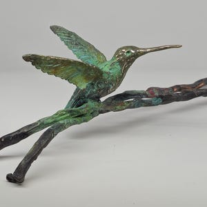 Hummingbird on Branch Sculpture | Bronze & Copper Fine Art Garden ...
