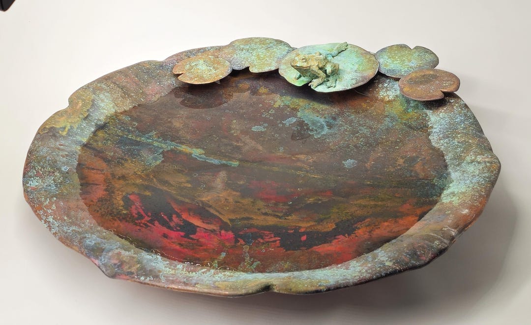 Frog and Lily Pad Birdbath Sculpture | Bronze & Copper Garden Bird Bath ...
