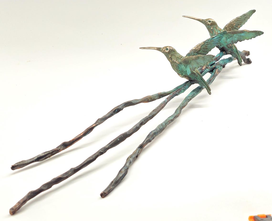 Hummingbird on Branch Sculpture | Bronze & Copper Fine Art Garden ...