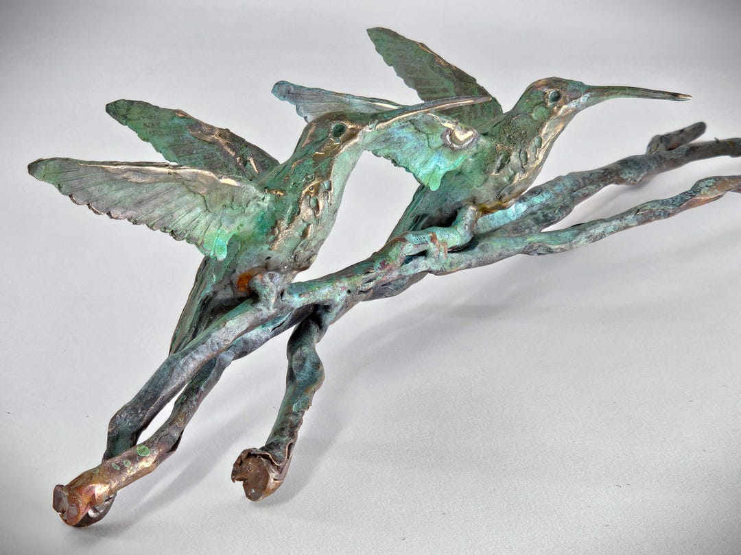 Hummingbird on Branch Sculpture | Bronze & Copper Fine Art Garden ...