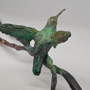 Hummingbird on Branch Sculpture | Bronze & Copper Fine Art Garden ...