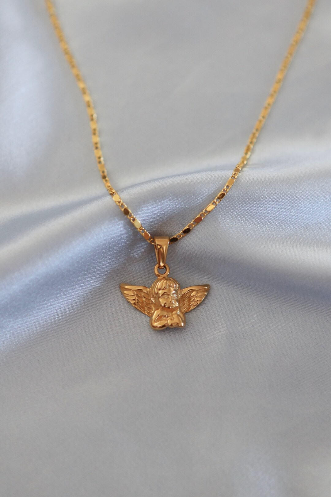 Gold Plated Cherub Necklace – Dainty Angel Charm, Religious Gift - Etsy