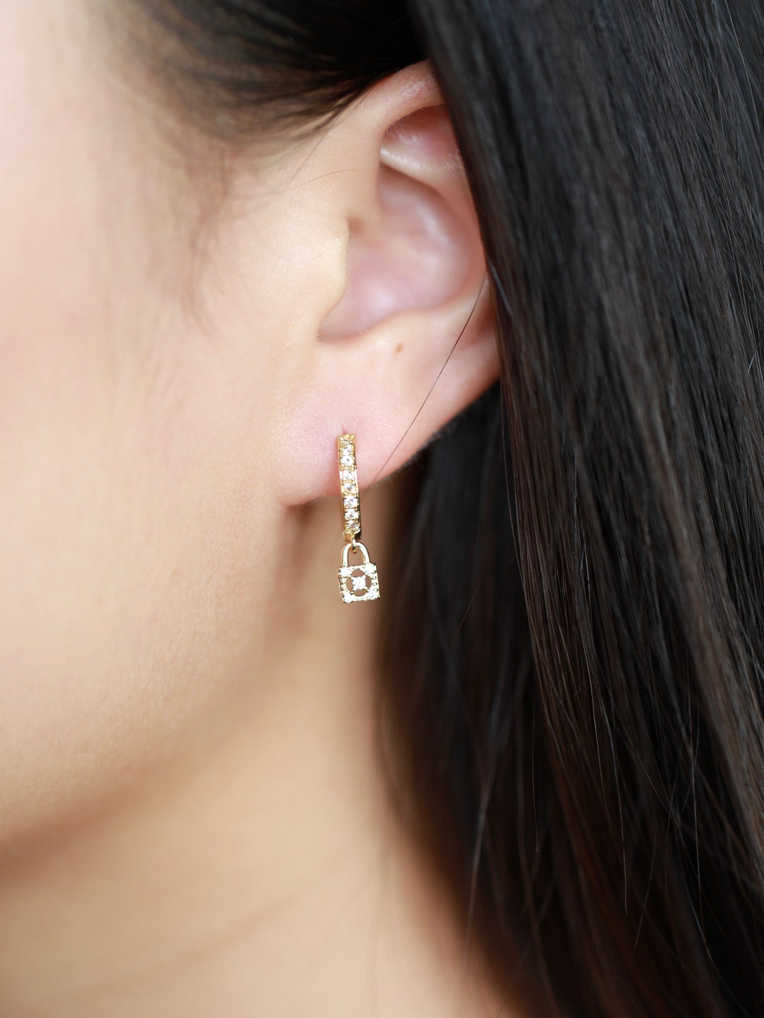 Love Lock Crystal Huggie Hoop Earrings - Gold Plated Huggies Dainty ...