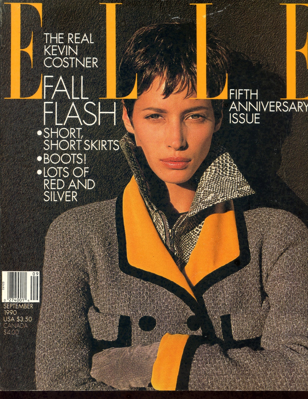Elle Magazine/september 1990/kevin Costner/christy Turlington/cowboys ...