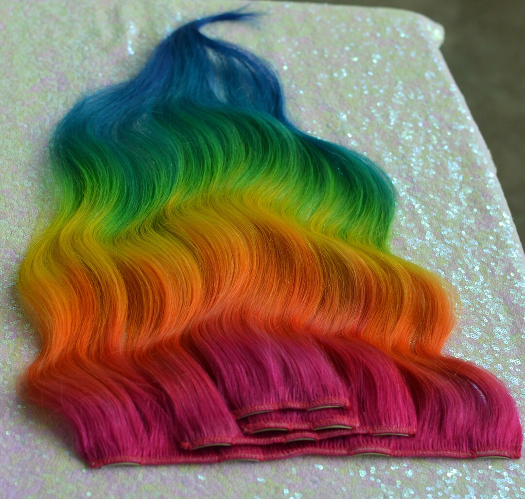 22" Clip-in Rainbow Melt Human Hair Extensions Set - Etsy