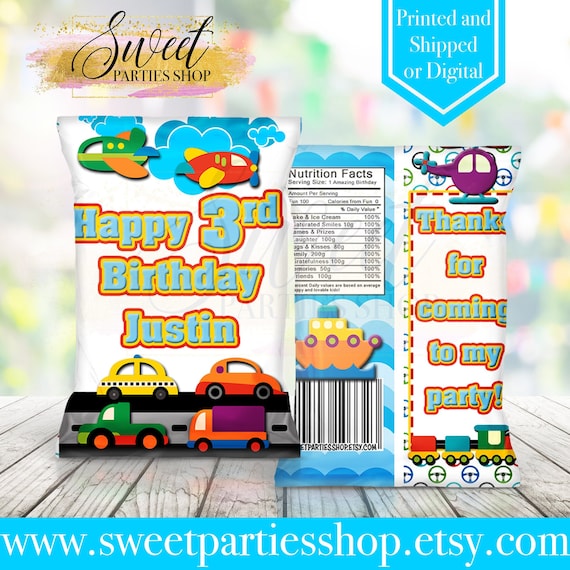 Transportation Chip Bag Transportation Party - Etsy