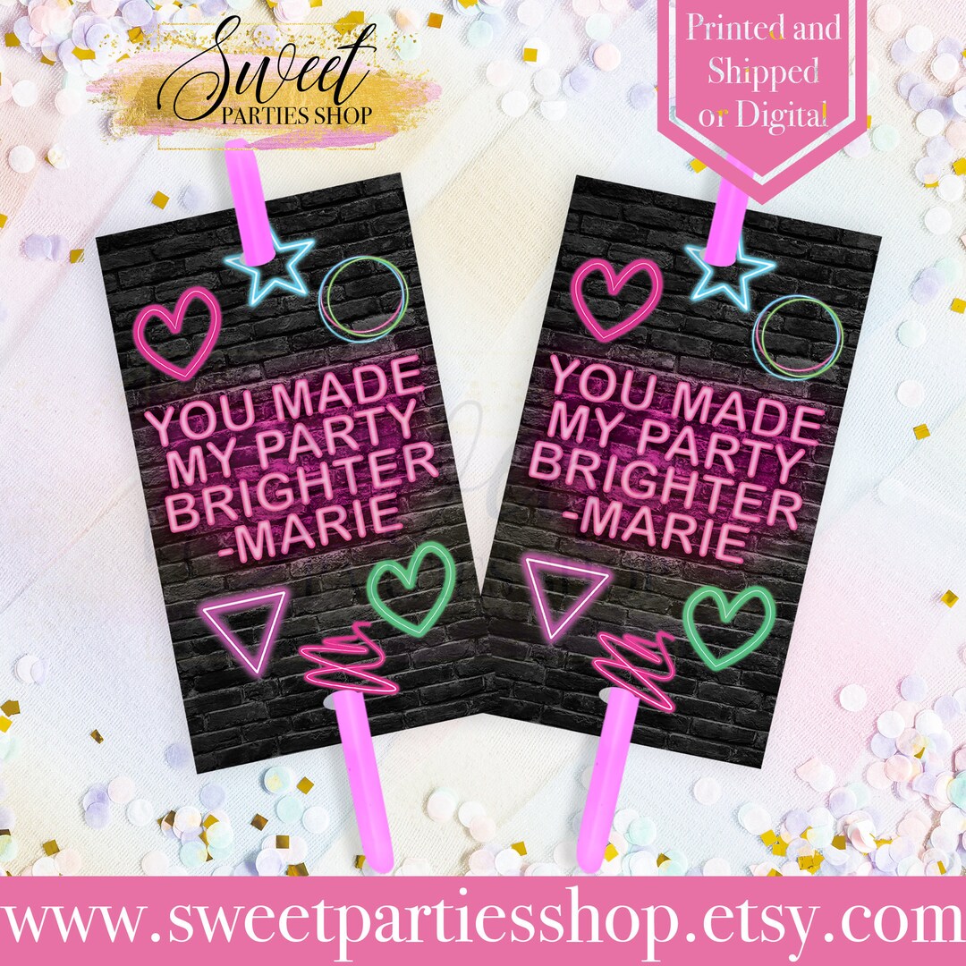 Glow Stick Tag - Glow Party - Glow Thank You Tag - Glow Birthday Party ...