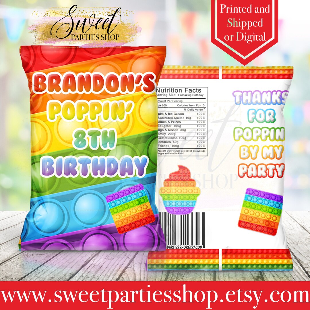 Pop It Chip Bag - Pop It Birthday Party - Pop It Favors - Fidget Party ...