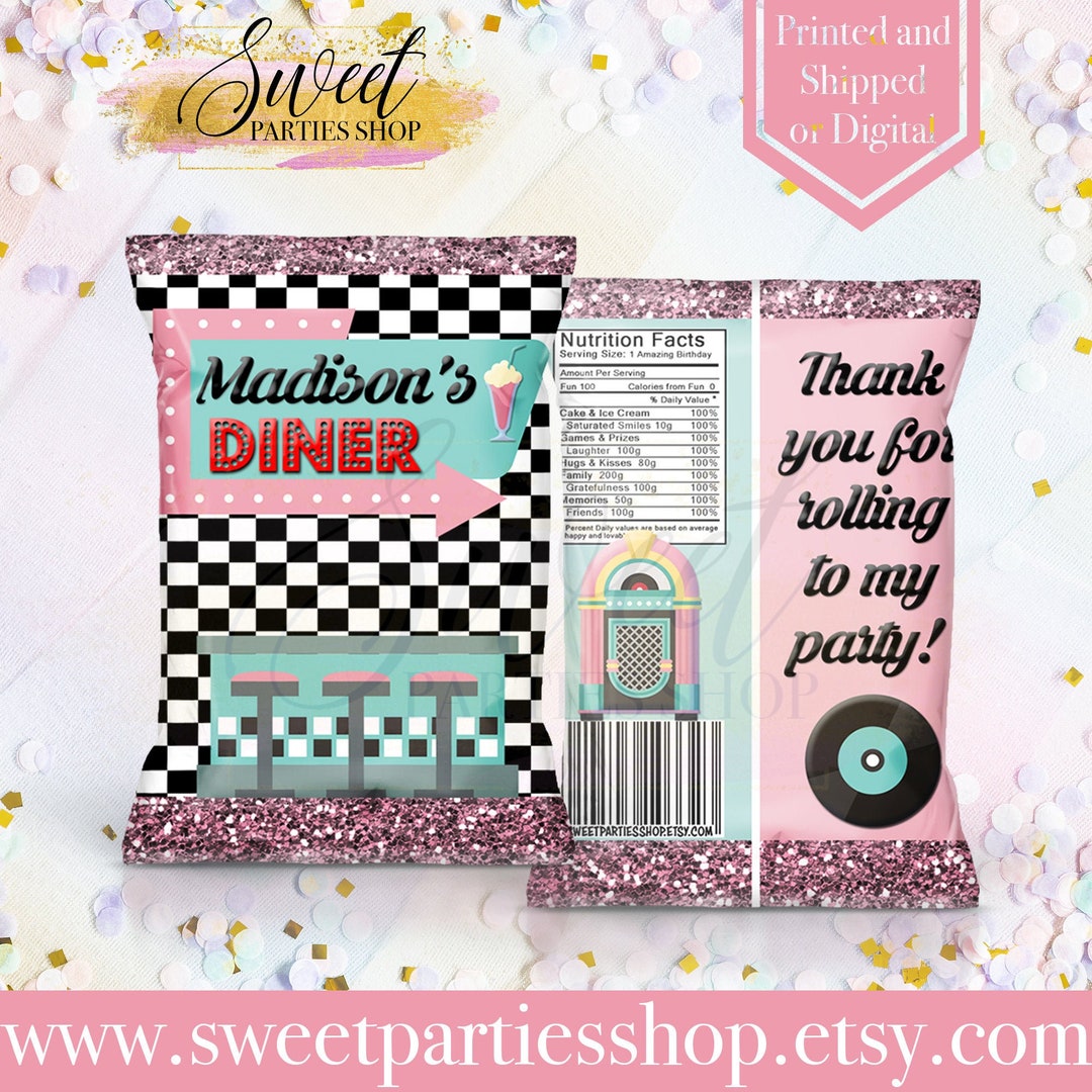 Retro Diner Chip Bag - Sock Hop Party - 50's Birthday - Sock Hop Diner ...