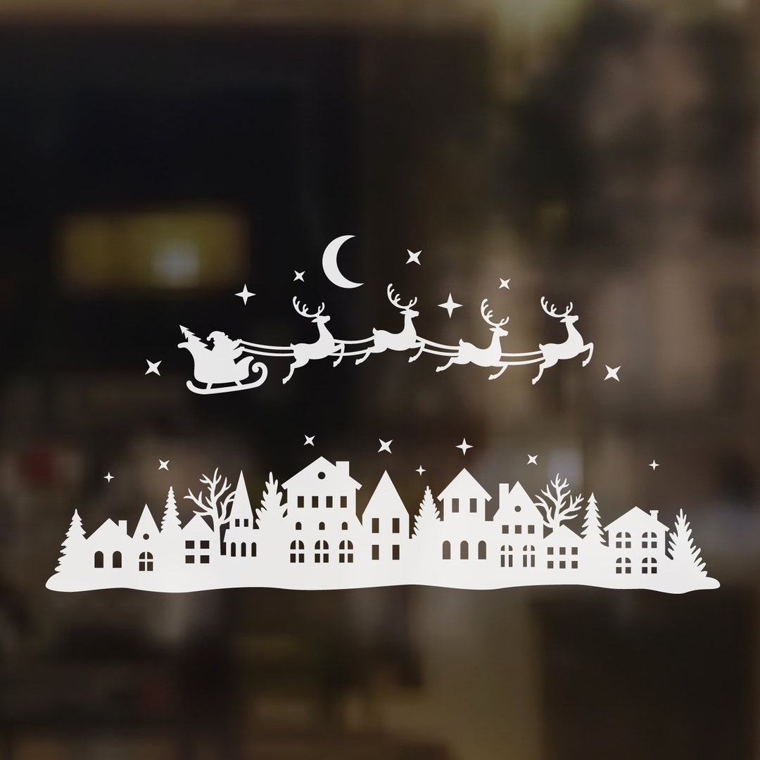 Santa's Sleigh Christmas Window Sticker, Shop Advent Window Decor Sign ...