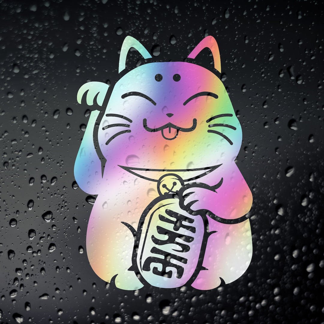 Lucky Cat Maneki Neko Oil Slick Chrome JDM Sticker - Drift Tengoku ...