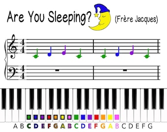 Frère Jacques (are You Sleeping) - Color Coded Sheet Music With Musical ...