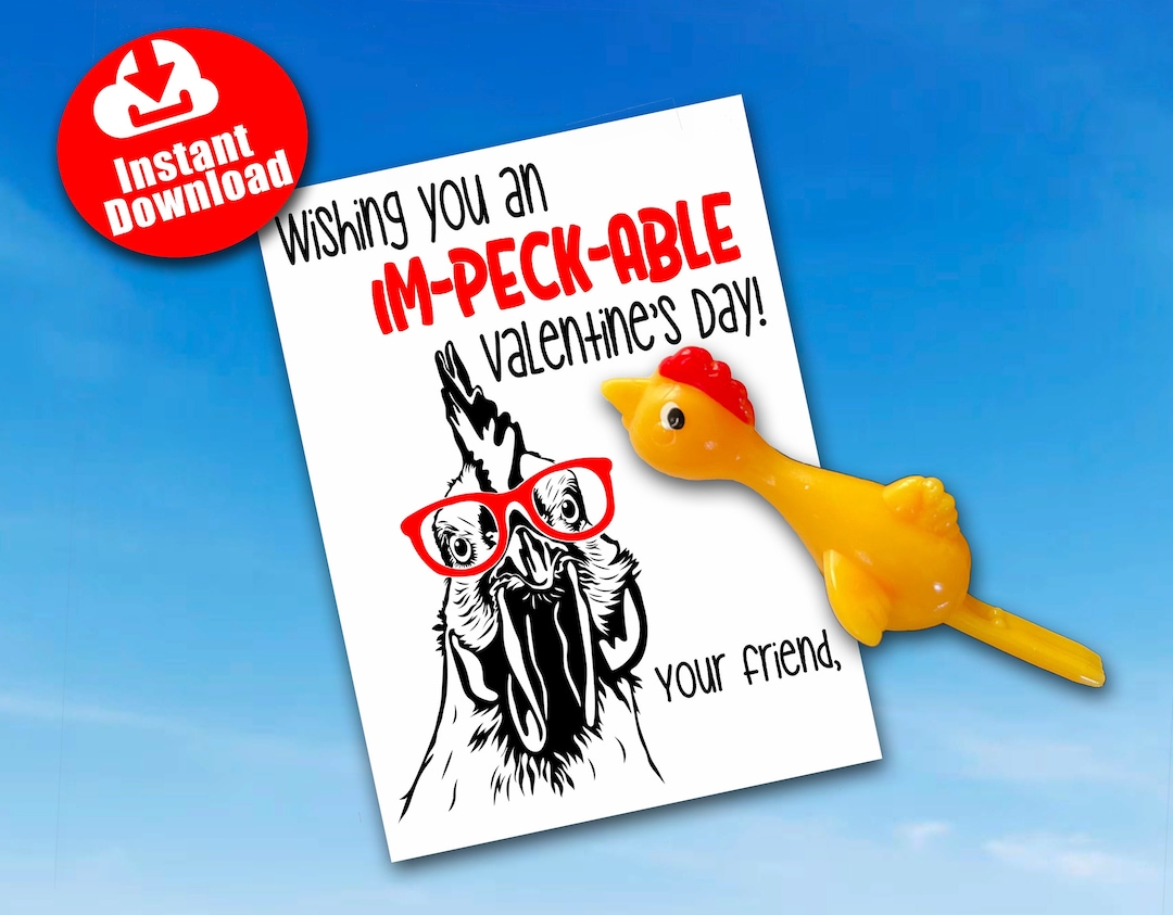 Chicken Valentine Printable. INSTANT DOWNLOAD. DIY. Flying Rubber ...