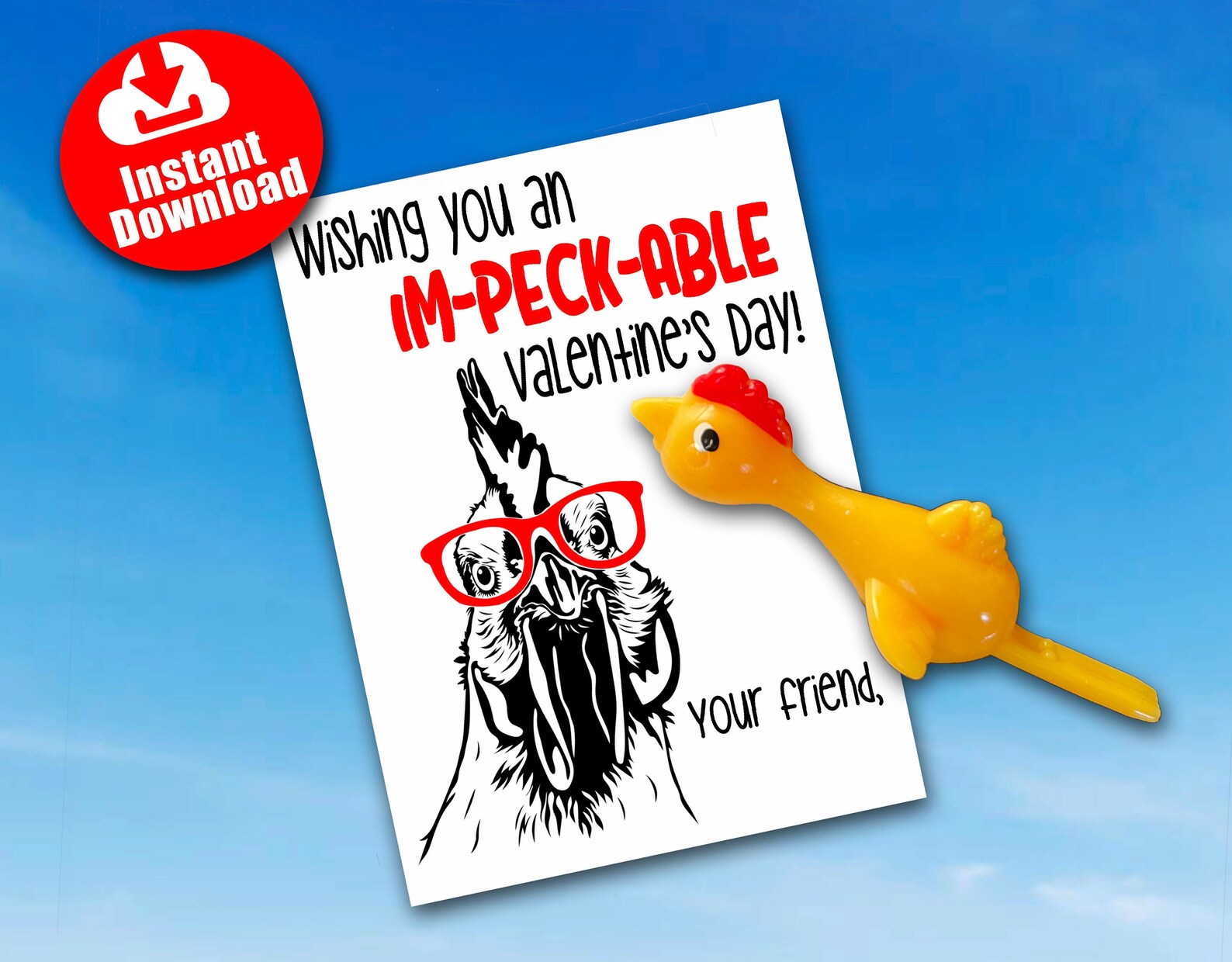 Chicken Valentine Printable. INSTANT DOWNLOAD. DIY. Flying Rubber ...