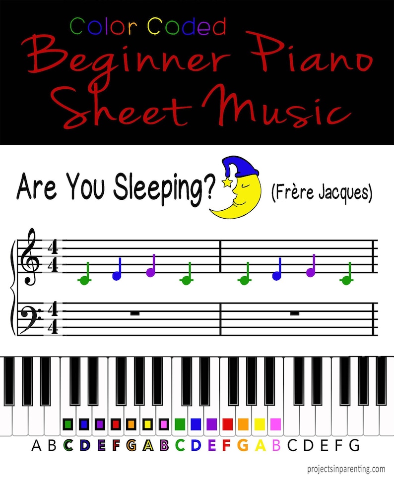 Are You Sleeping? (frère Jacques) Color Coded Beginner Piano Music ...