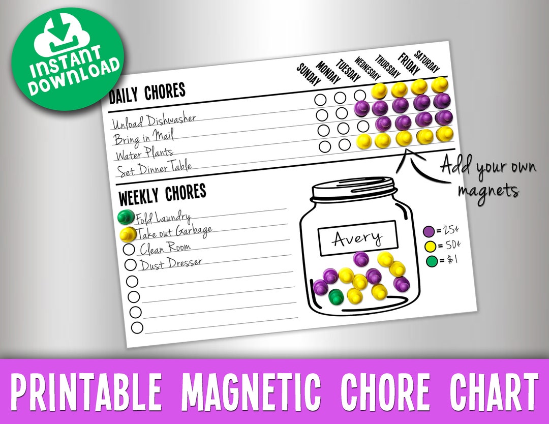 Chore Chart Printable, DIGITAL FILE, Daily and Weekly Allowance ...