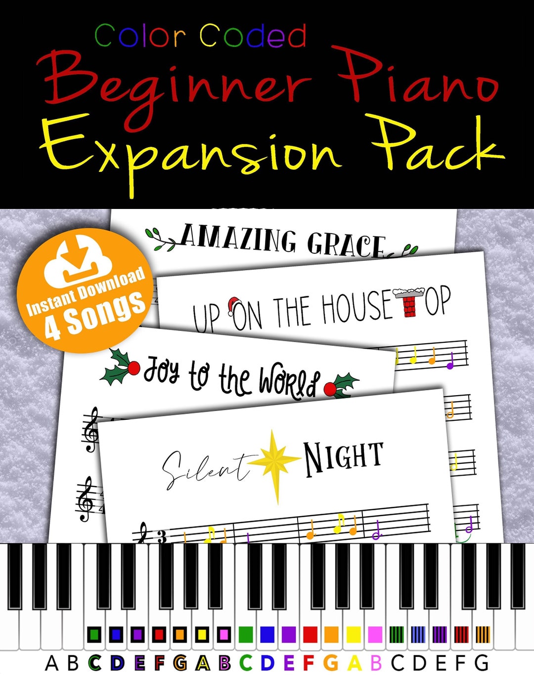 EXPANSION PACK - 4 SONGS - Color Coded Beginner Piano Music Sheets - Etsy