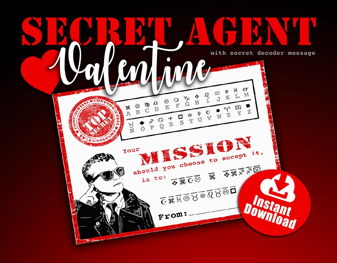 Secret Decoder Secret Agent Valentine Printable. INSTANT DOWNLOAD. Spy ...